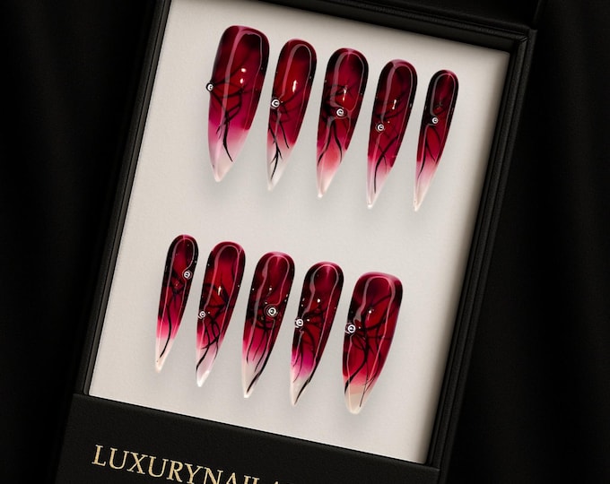 DIABLO | Little Red Devil Press on Nails | Hand-paint Nail Art ...