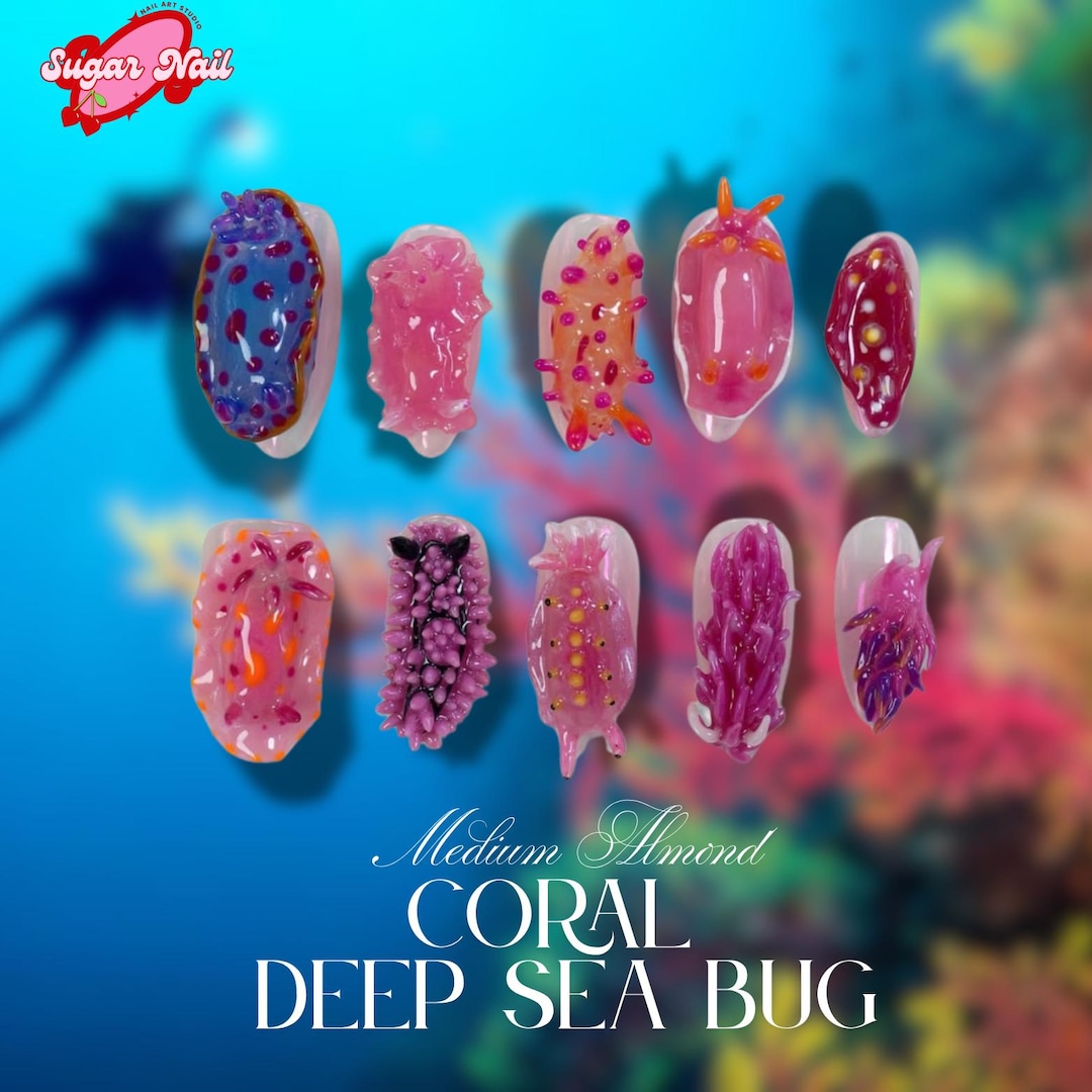 Colorful Deep Sea, Fantasy Press on Nails, 3D Ocean Creatures, Nail Art ...