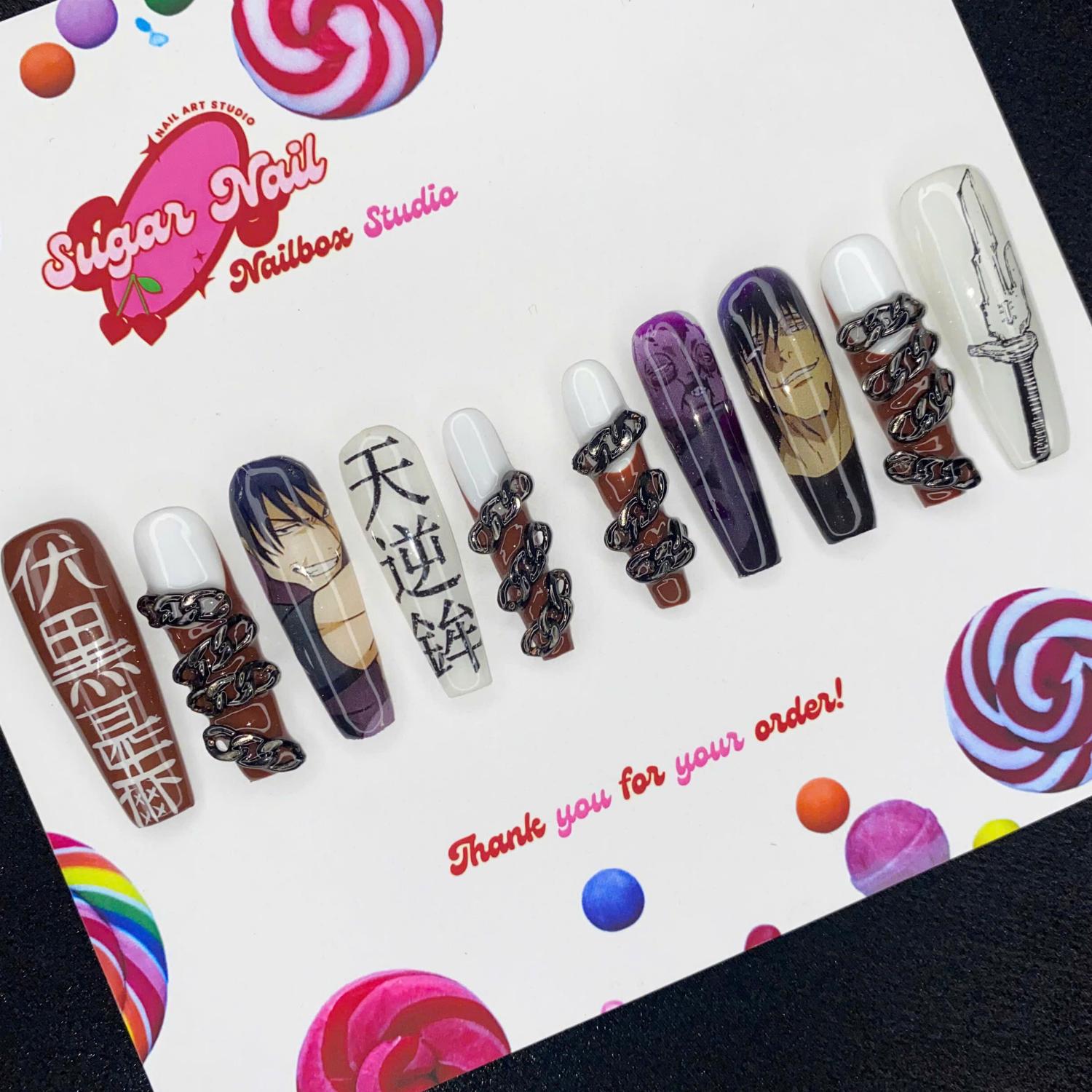 To.ji Fushi.guro Nails, JJK Villain Anime Press on Nails, Dark Gothic ...