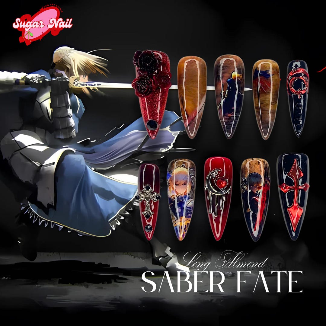 Royal Blue Knight Nails | Anime-inspired Press-on Gel Nail Set ...