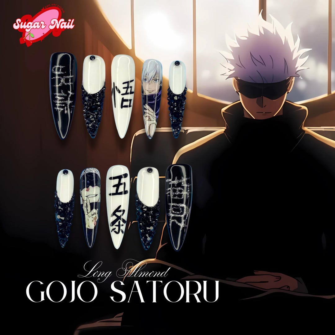 Blue Eyes Sato.ru Nails, Gojo Teacher in Anime, Black White Style ...