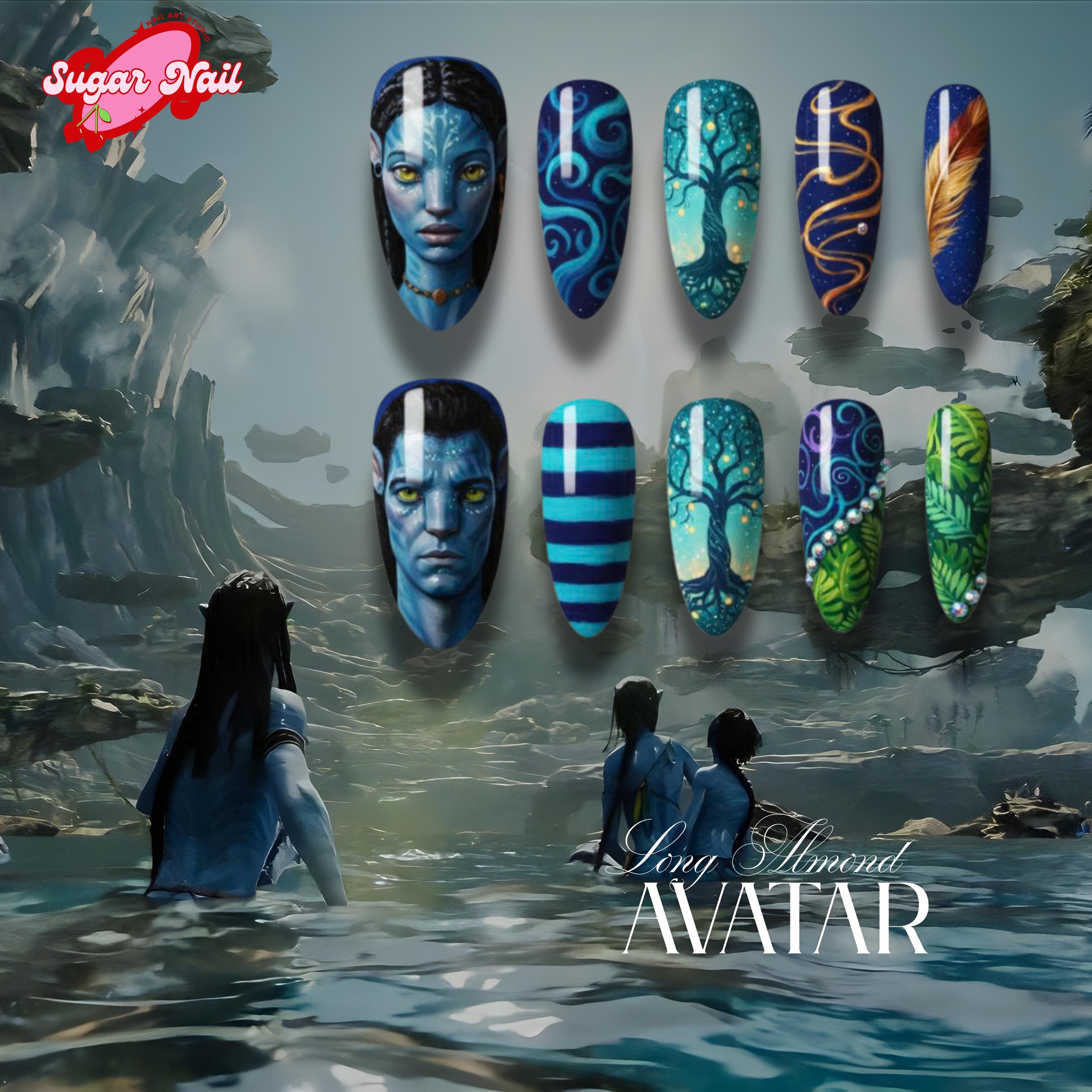 Ava.tar Theory Inspired Nails, Magical Story of Nails, Almond Blue ...