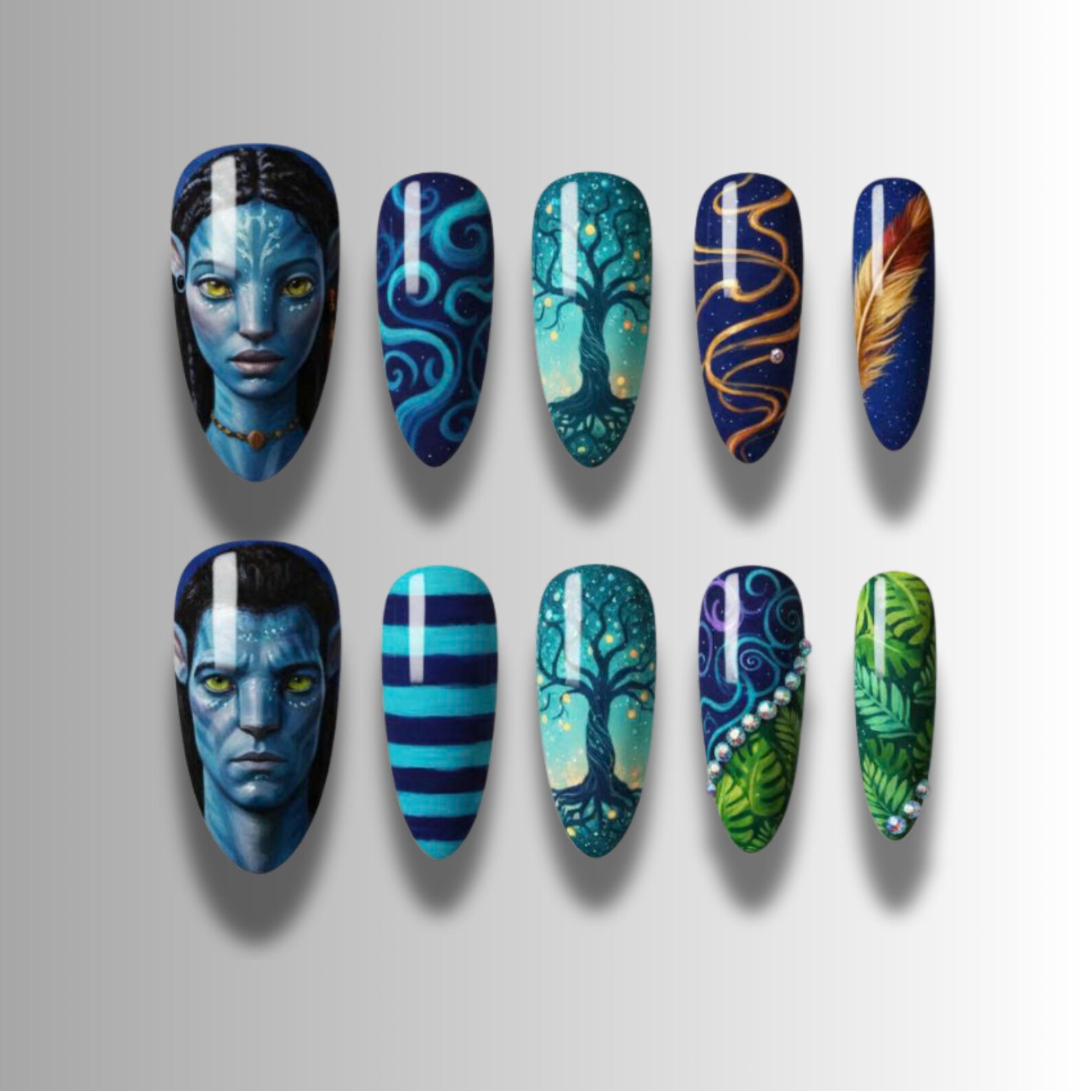 Ava.tar Theory Inspired Nails, Magical Story of Nails, Almond Blue ...