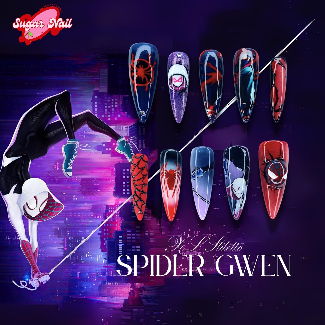 Neon Swing Press-on Nails, Hero-inspired Red & Blue Design With Comic ...