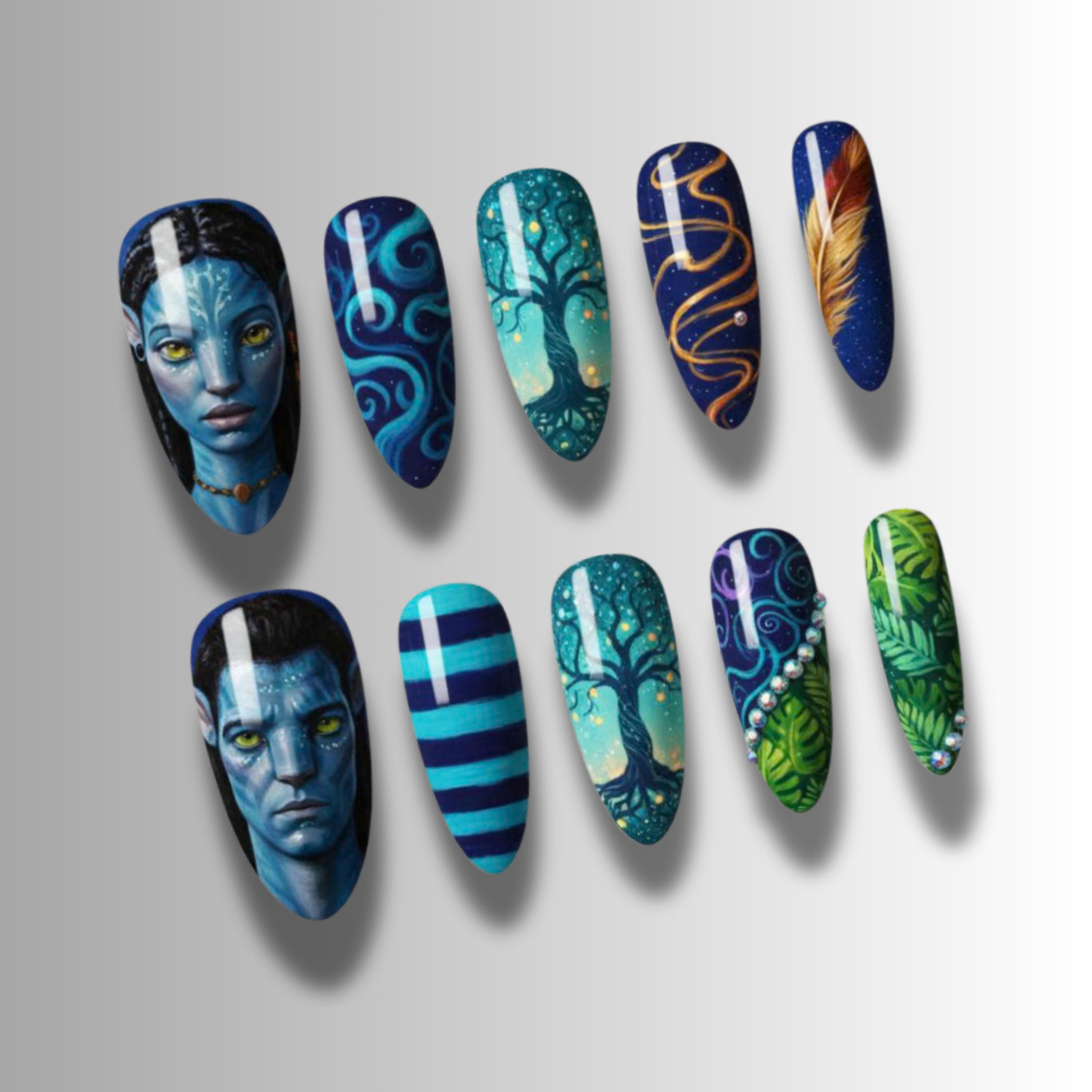 Ava.tar Theory Inspired Nails, Magical Story of Nails, Almond Blue ...