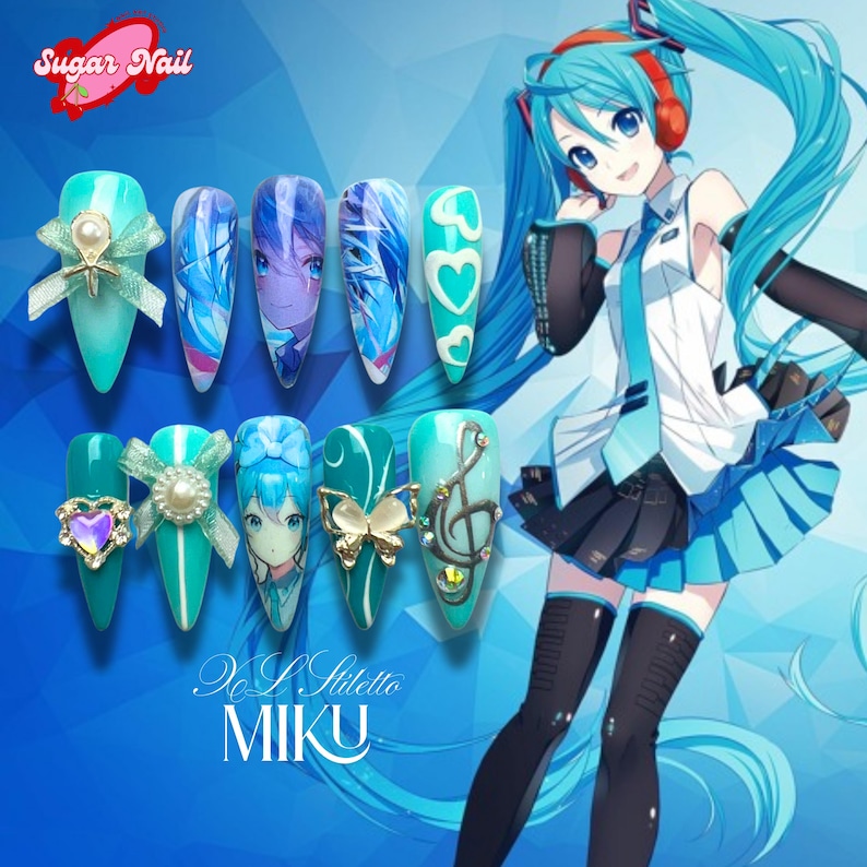 Cyber Idol Press-on Nails / Futuristic Pop-inspired Design With Aqua ...