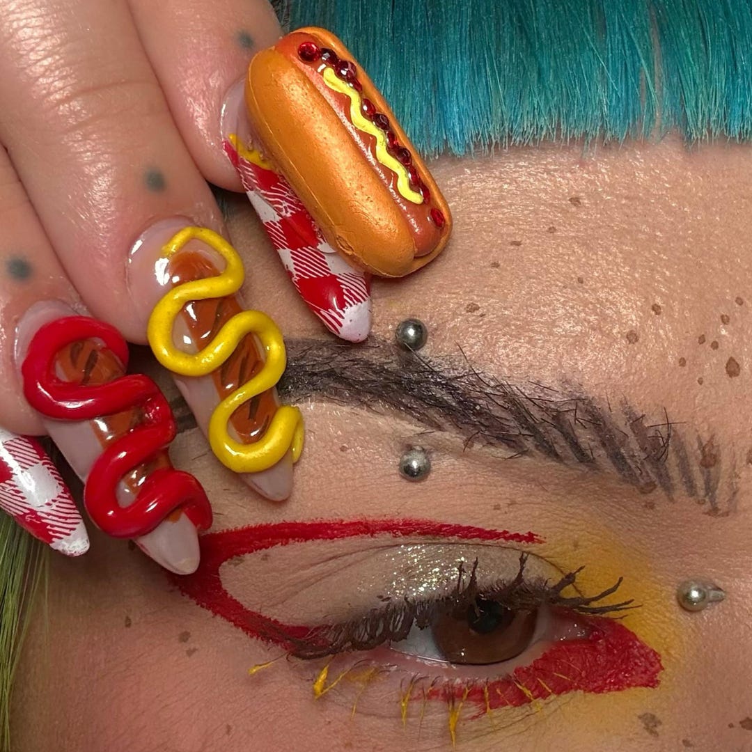 Yummy Sausage Nail, Bad Babes Nail, Yellow and Red Sauce Press on Nail ...