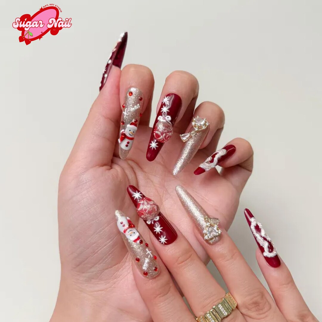 3D Snowman Christmas Nails, Cute Reindeer and Ornament Nails, White ...