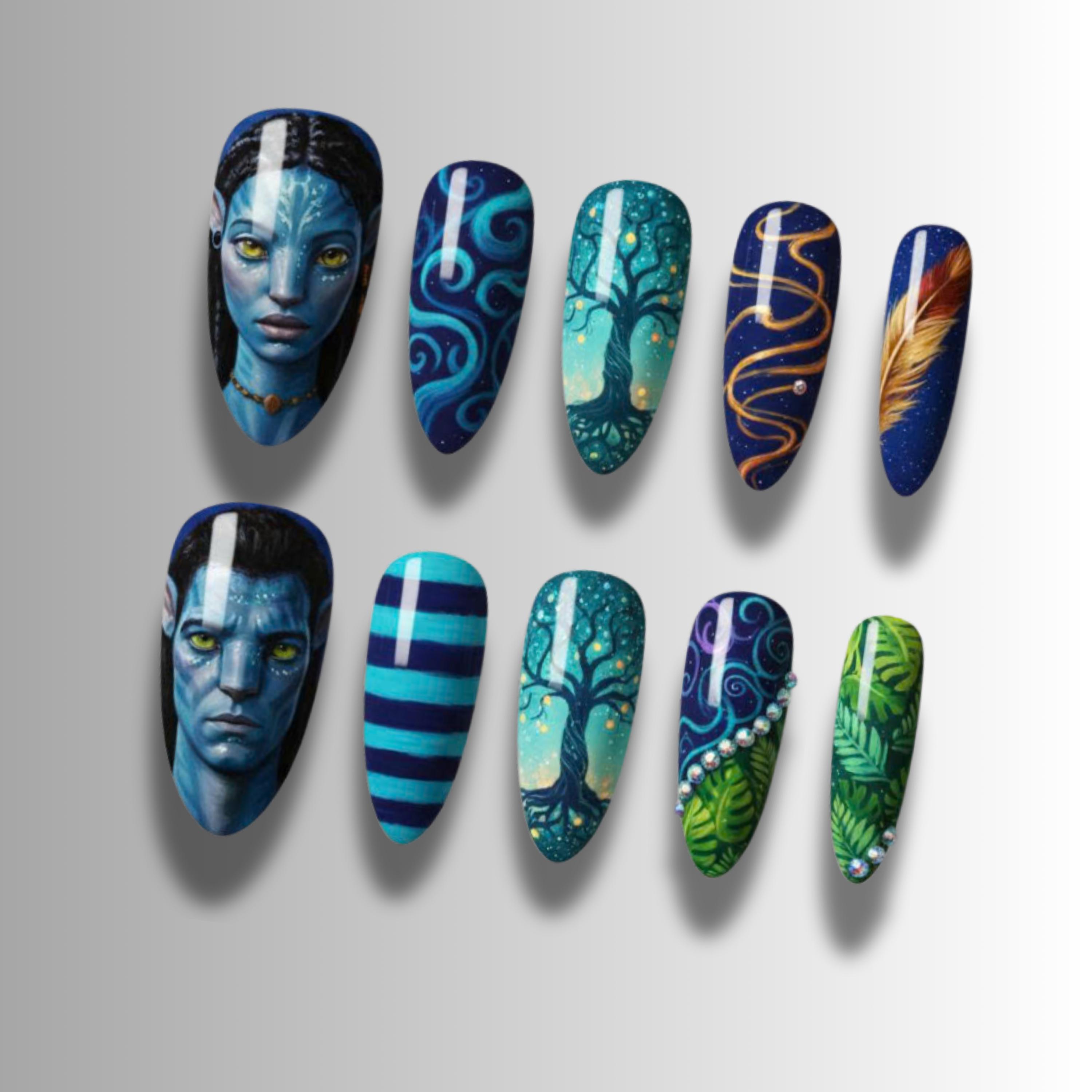 Ava.tar Theory Inspired Nails, Magical Story of Nails, Almond Blue ...