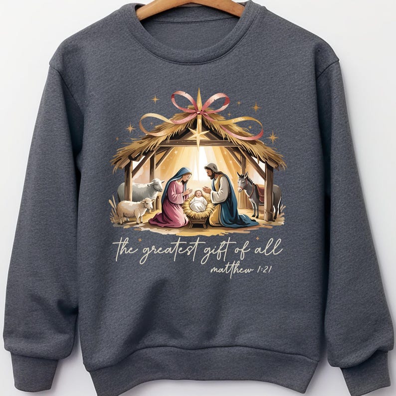 Nativity Scene Tshirt, Catholic Christmas Gift, Matthew 1:21 Shirt ...