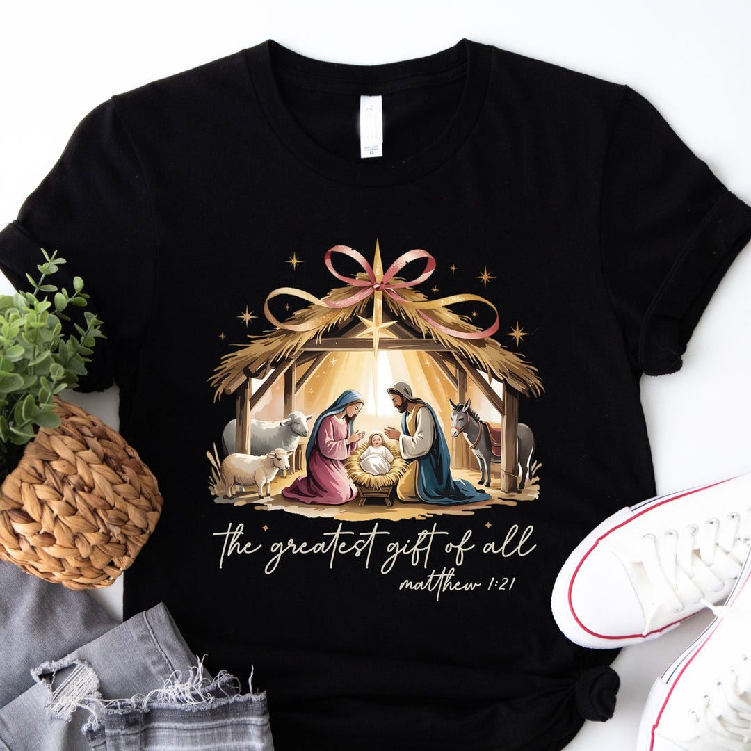Nativity Scene Tshirt, Catholic Christmas Gift, Matthew 1:21 Shirt ...