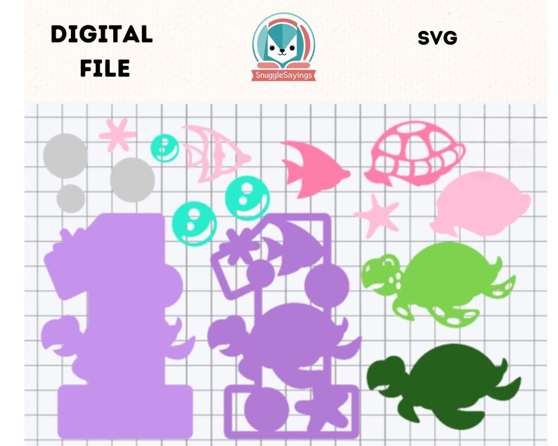 Baby Turtle Numbers SVG 3D Layered Sea Birthday Cake Topper Ocean ...