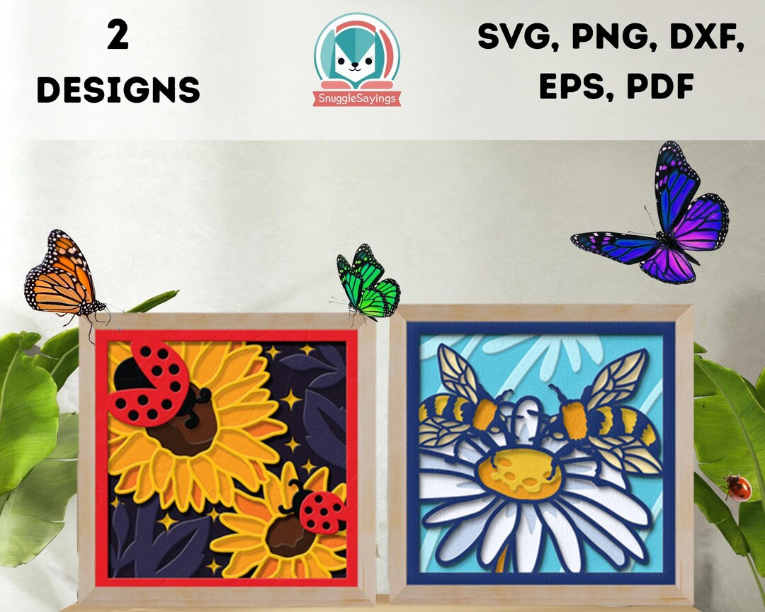 Ladybug and Bee SVG Bundle 3D Shadow Box Sunflower and Honey Bee ...