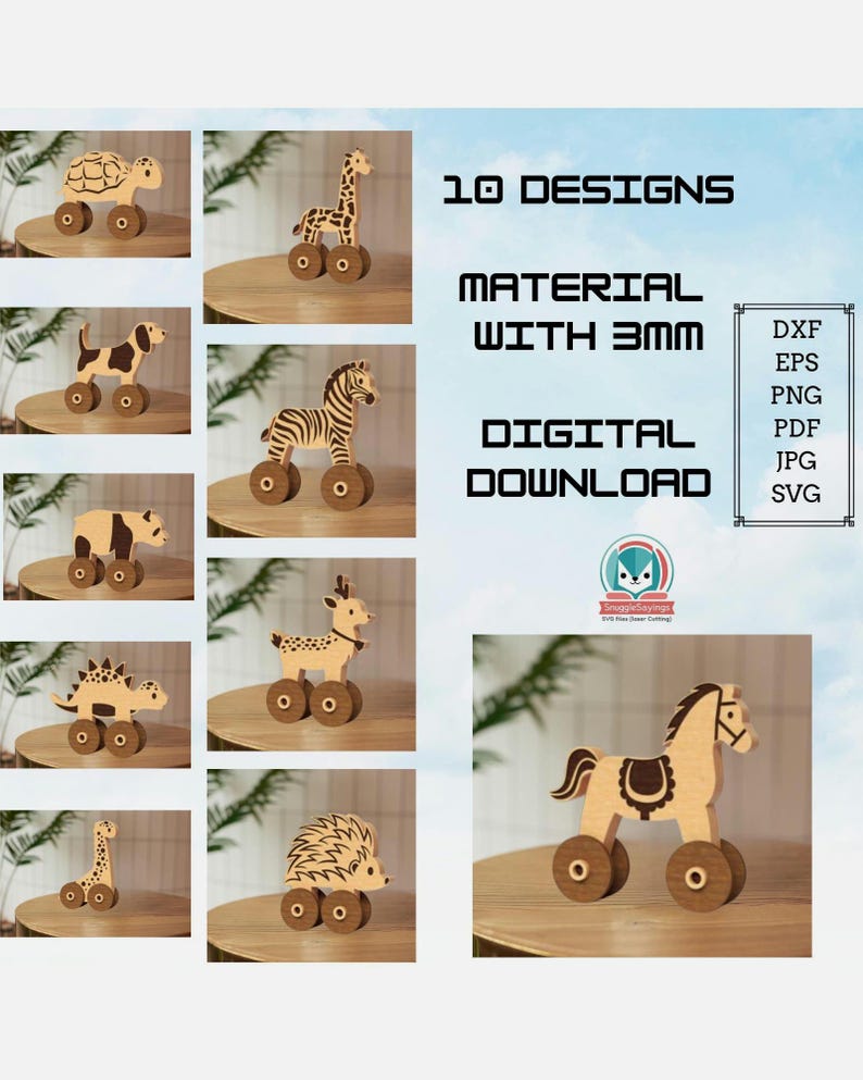 Animal Rolling Toy SVG Bundle 3D Laser Cut Files for Kids Wooden Toys ...