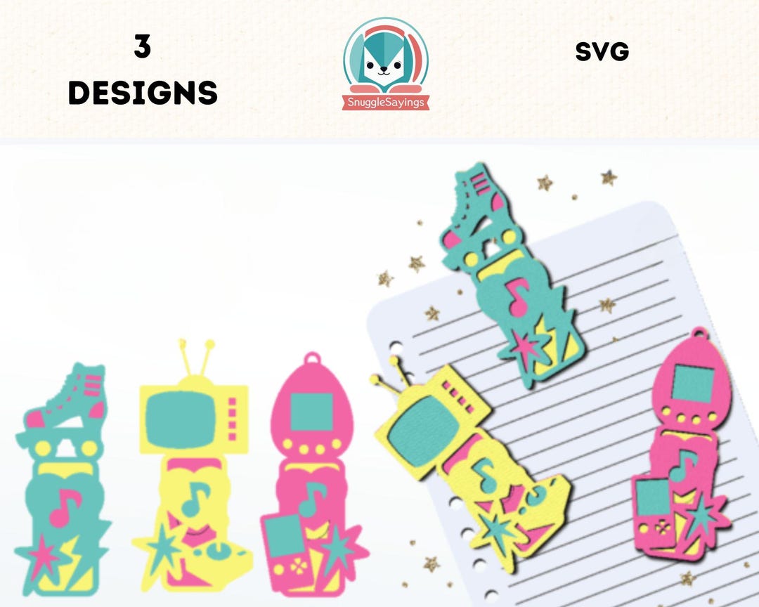 Retro 90s Bookmarks SVG 3D Paper Cut Fun Vintage Printable Layered ...