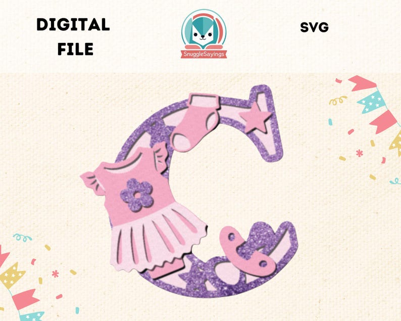 Alphabet SVG 3D Baby Girl Letters Cute Pink Nursery Name Cake Topper ...