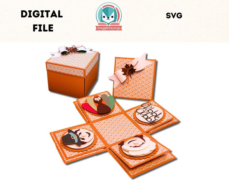 Thanksgiving Explosion Box SVG Paper Cut Kit 3D Pilgrim Turkey Gift Box ...