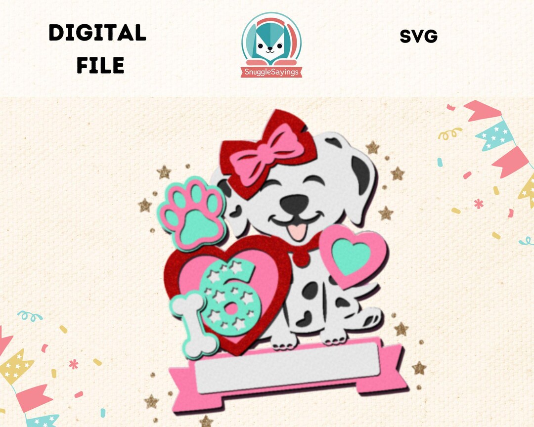 Dalmatian Cake Topper SVG 3D Puppy Birthday Dog Party Decor Pet Theme ...