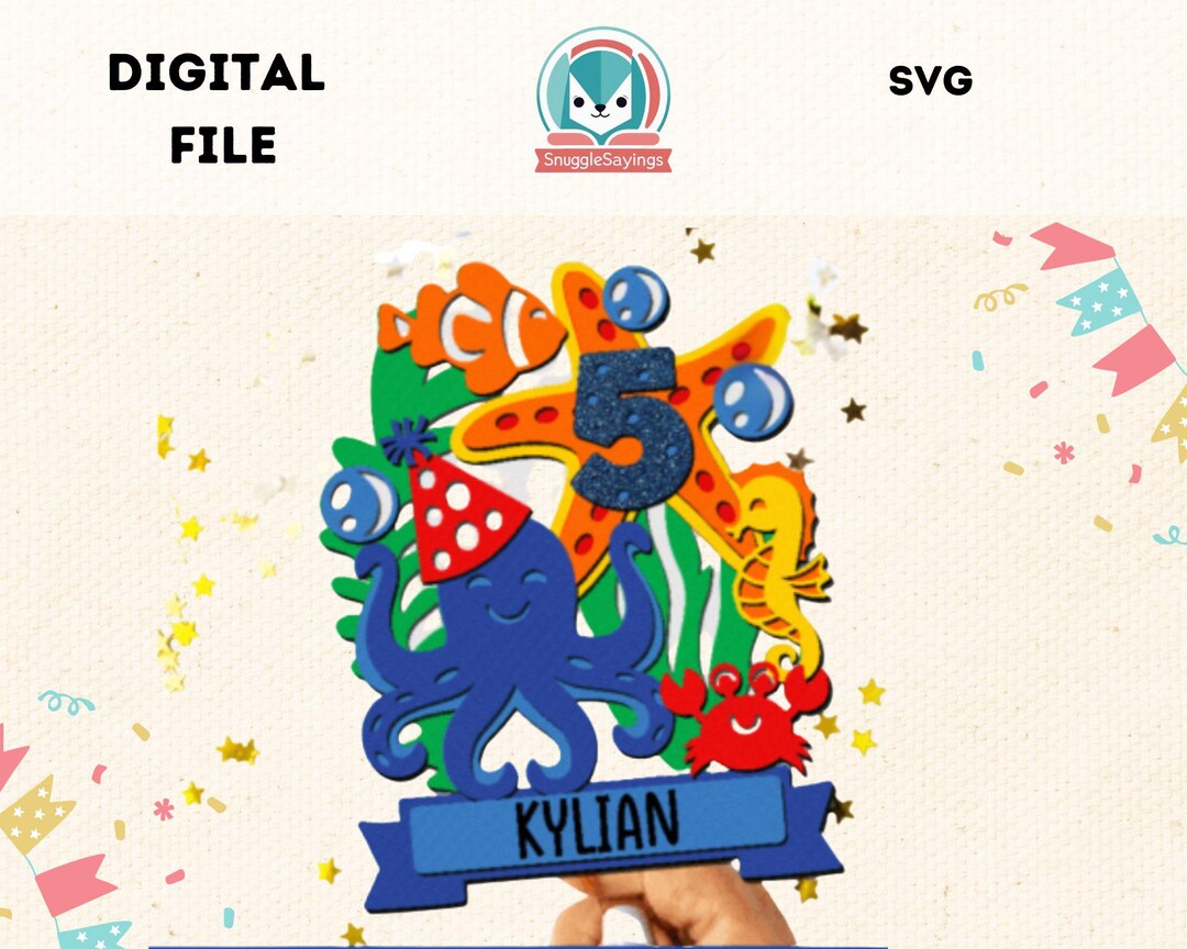 Under the Sea Octopus Cake Topper SVG 3D Layered Ocean Theme Birthday ...