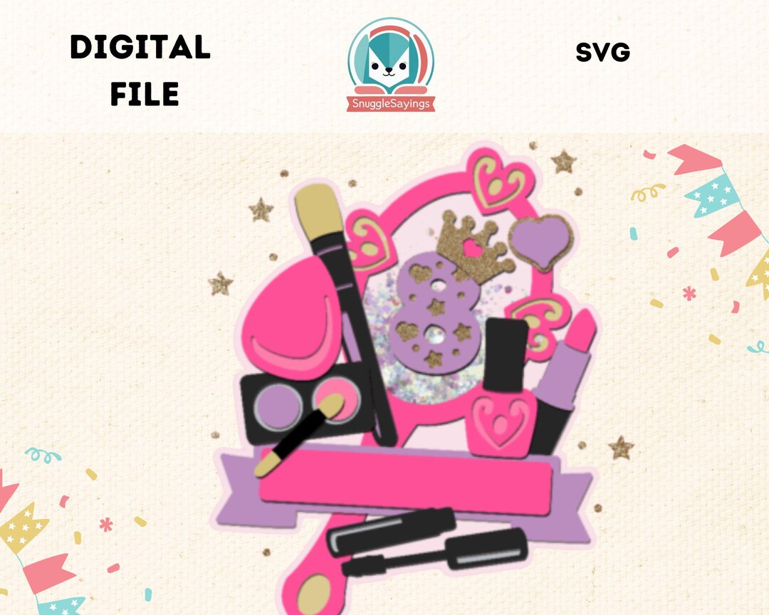 Make up Cake Topper SVG 3D Layered Birthday Girl Beauty Theme Lipstick ...