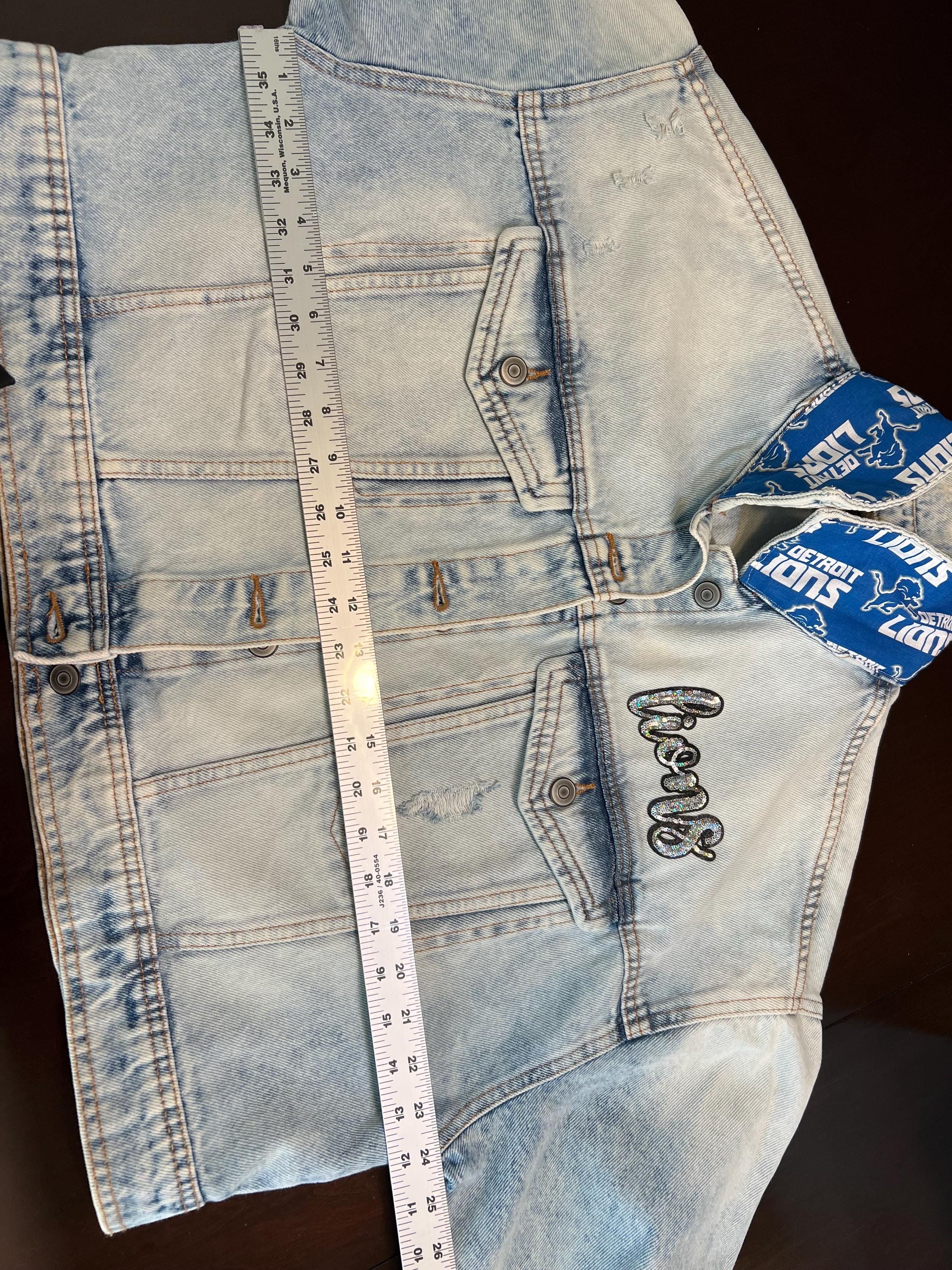 Detroit Lions Denim Jacket: Rhinestone & Sequin Fan Apparel - Size XL ...