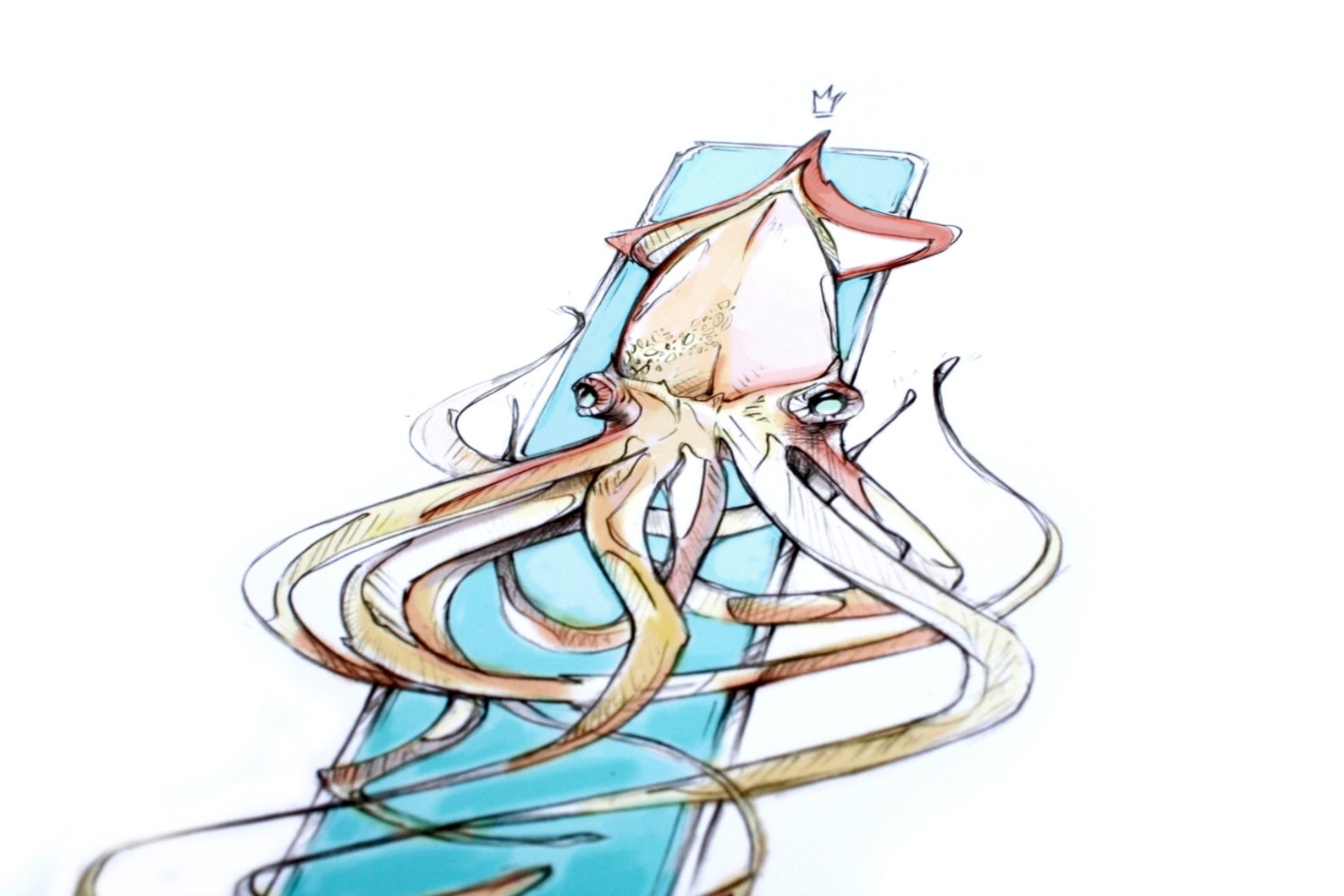 MEGA SQUID Watercolor Sea-life Nautical Art Print Design - Etsy