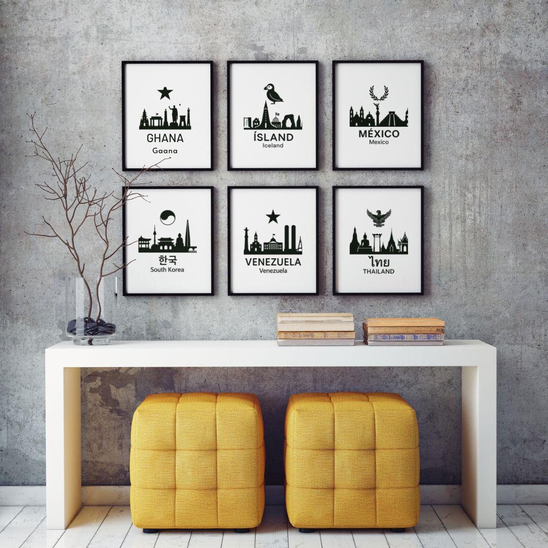 Custom Country Skyline Silhouettes Wall Deco Art – Choose Your ...
