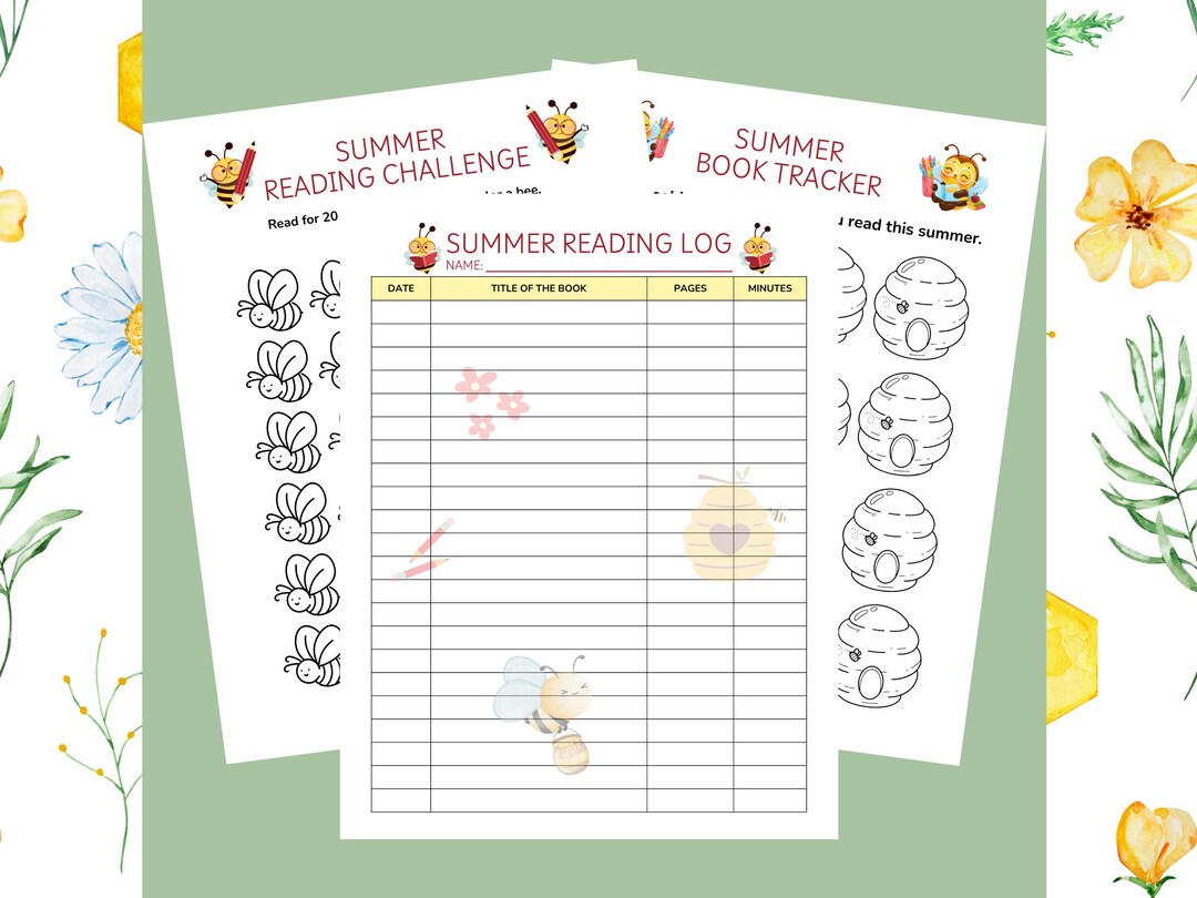 Bee-themed Summer Reading Tracker Bundle, Reading Log, Reading ...