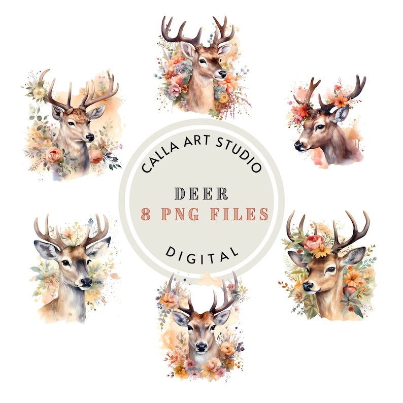Watercolor Deer Clipart Bundle Deer Antlers Wild Animals in - Etsy