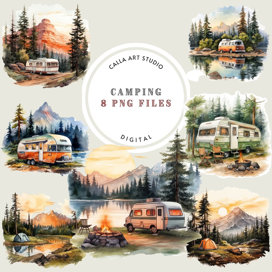 Camping Clipart Bundle, Traveling, Printable Watercolor Clipart ...