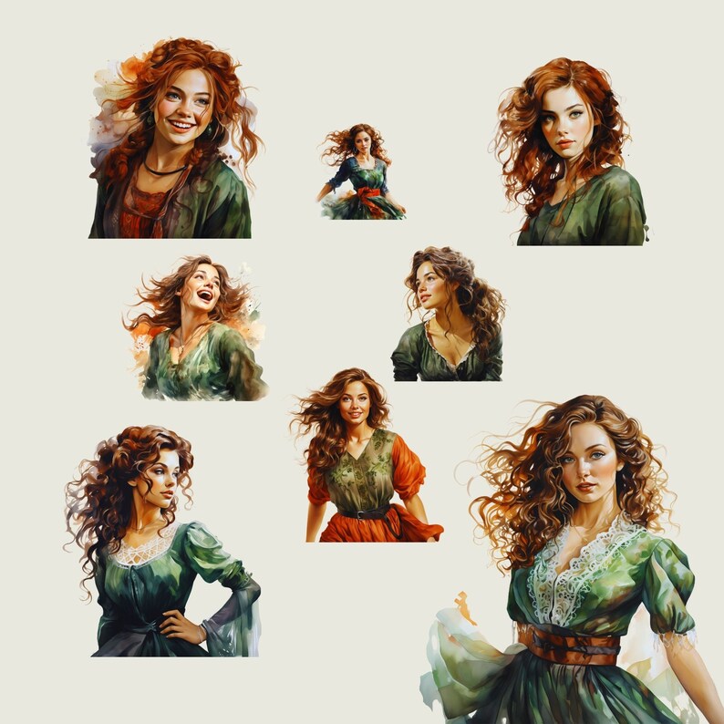 Irish Girls Watercolor Clipart St Patrick Day PNG Set Happy Girl Clip ...