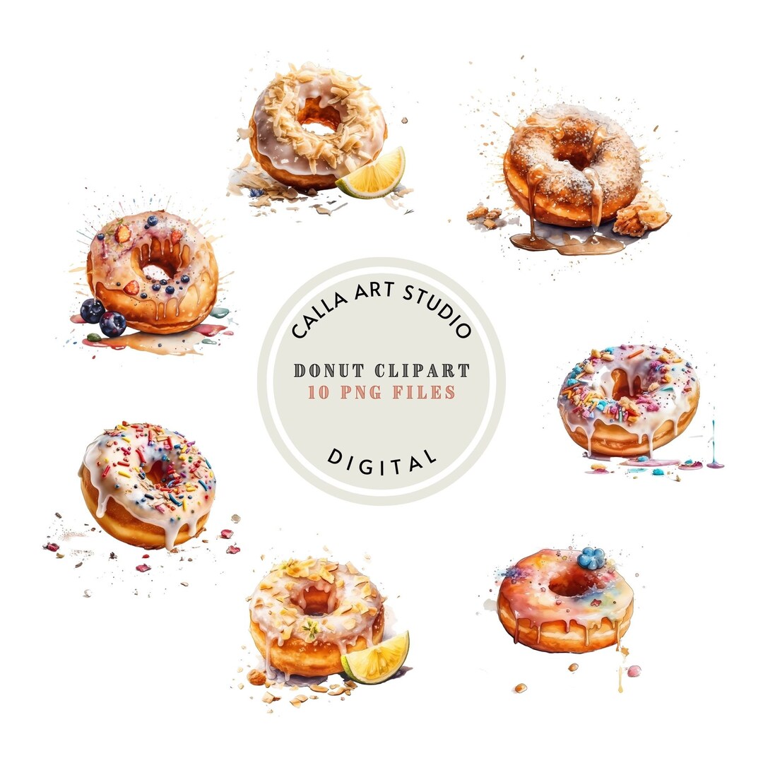 Watercolor Donut Clipart Bundle Sweet Bakery Food Clip Art Birthday ...
