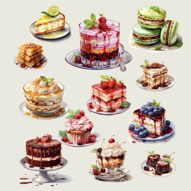 Watercolor Desserts Clipart Bundle Sweet Bakery Food Clip Art Birthday ...
