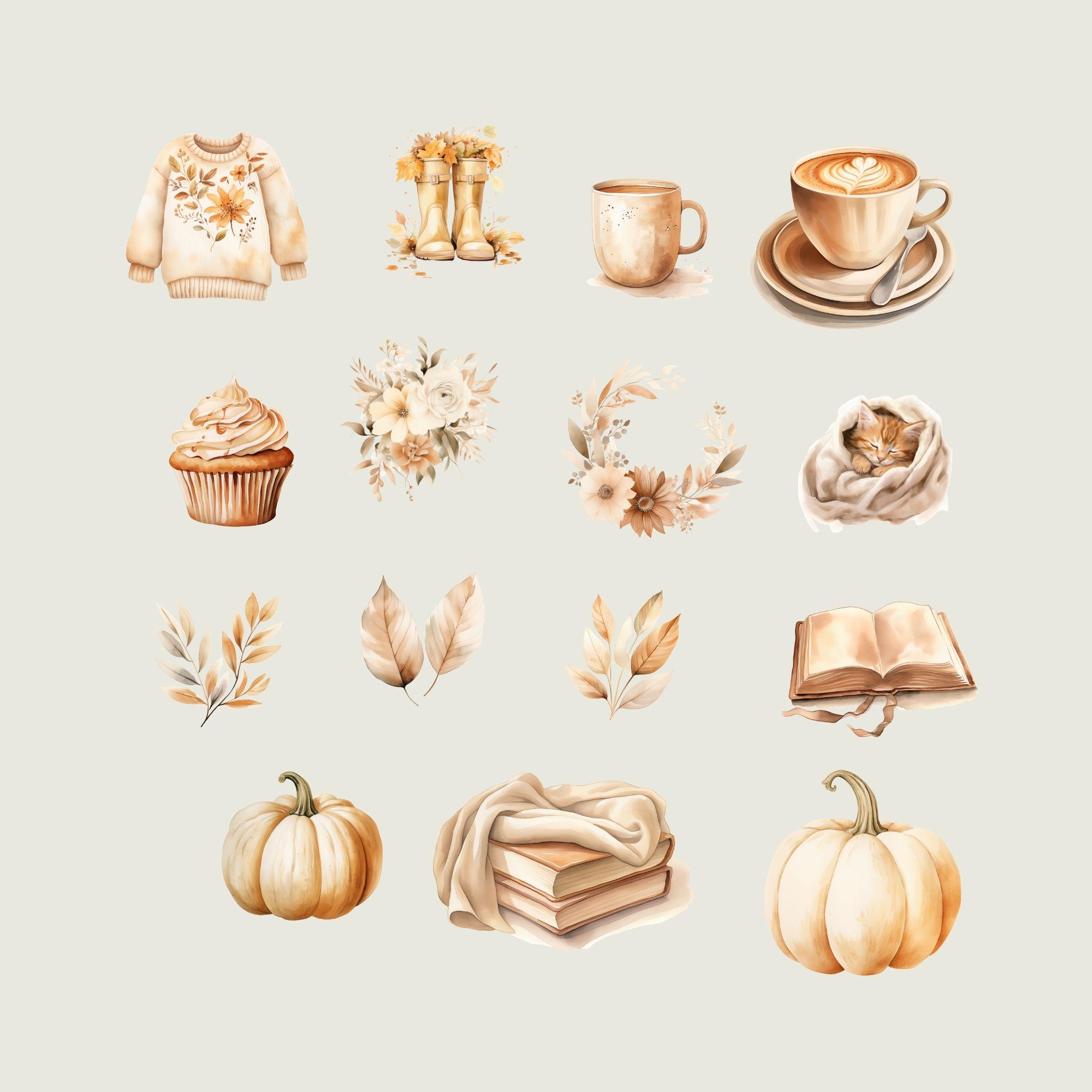 Sweater Weather Clipart, Fall Clipart, Autumn Clipart, Neutral Pumpkin ...