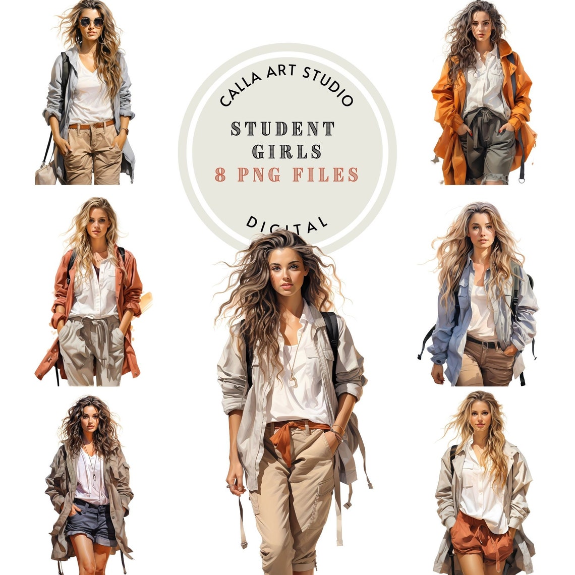 Student Girls Watercolor Clipart Bundle Cute Girls Clipart Beautiful ...