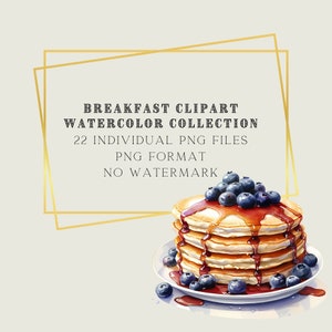 Watercolor Breakfast Clipart Bundle, Cozy Morning Meals Art, Pancake ...