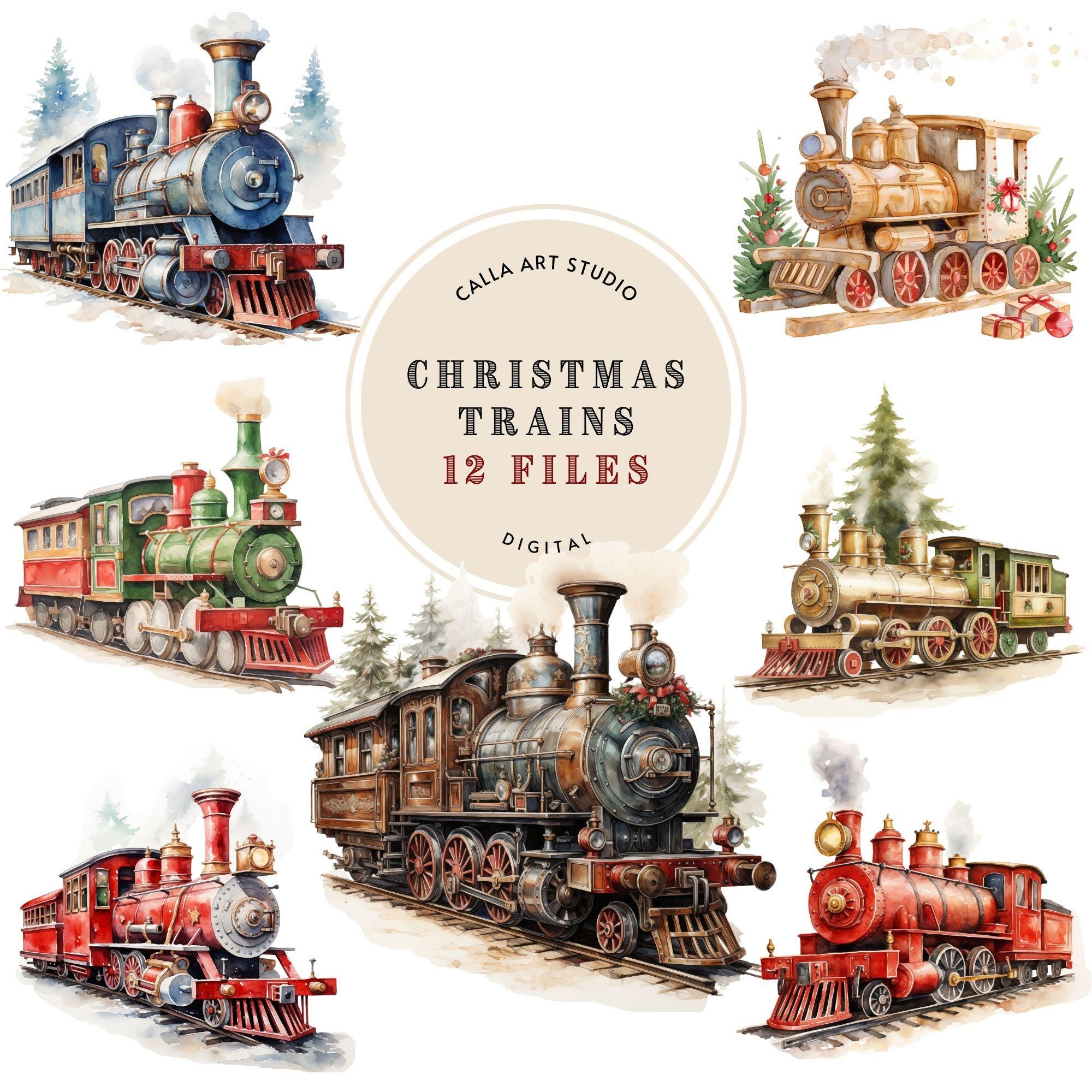 Christmas Train Clipart, Festive Train Clipart, Cute Christmas PNG ...