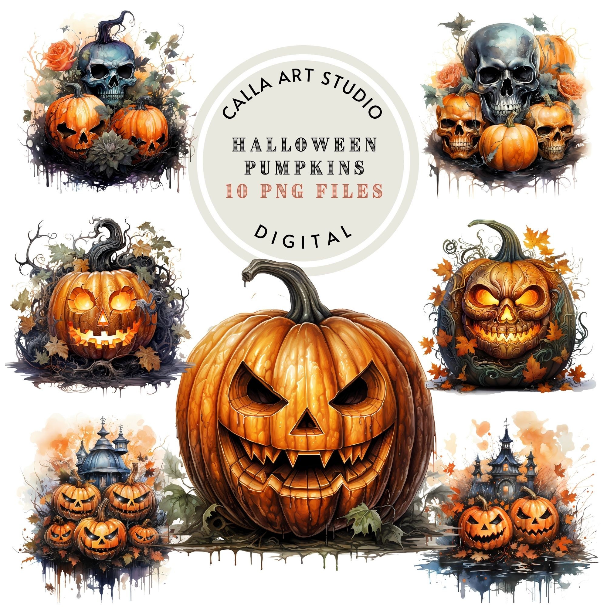 Spooky Pumpkin Clipart Bundle Halloween Crafts and Decor Digital ...