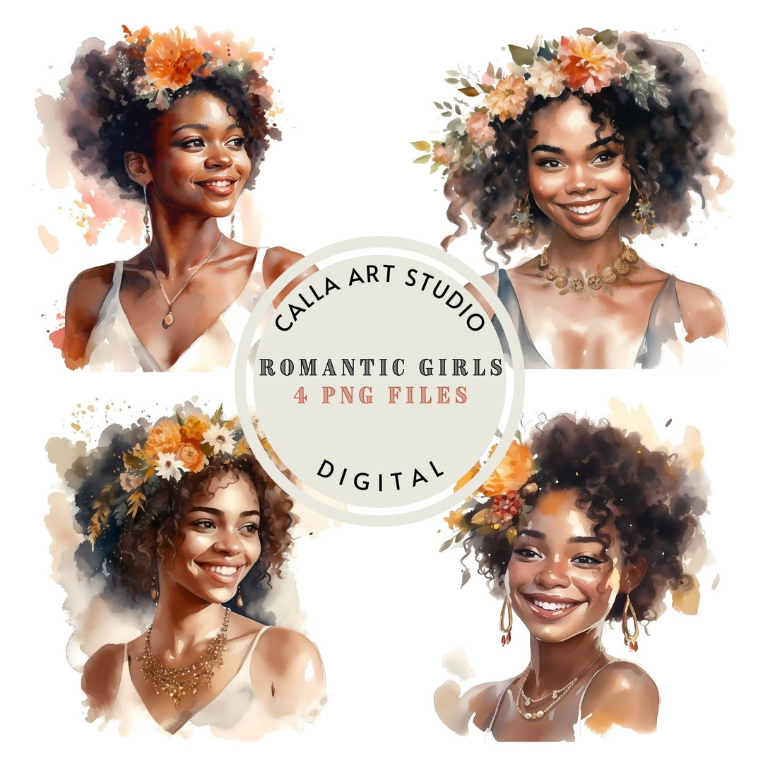 Girls Clipart Bundle, Girl Transparent PNG, Romantic Clipart, Black ...