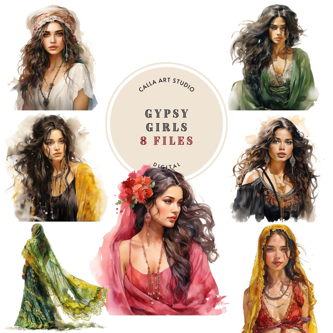 Watercolor Girls Clipart Bundle, Gypsy Girl Illustrations, Instant ...