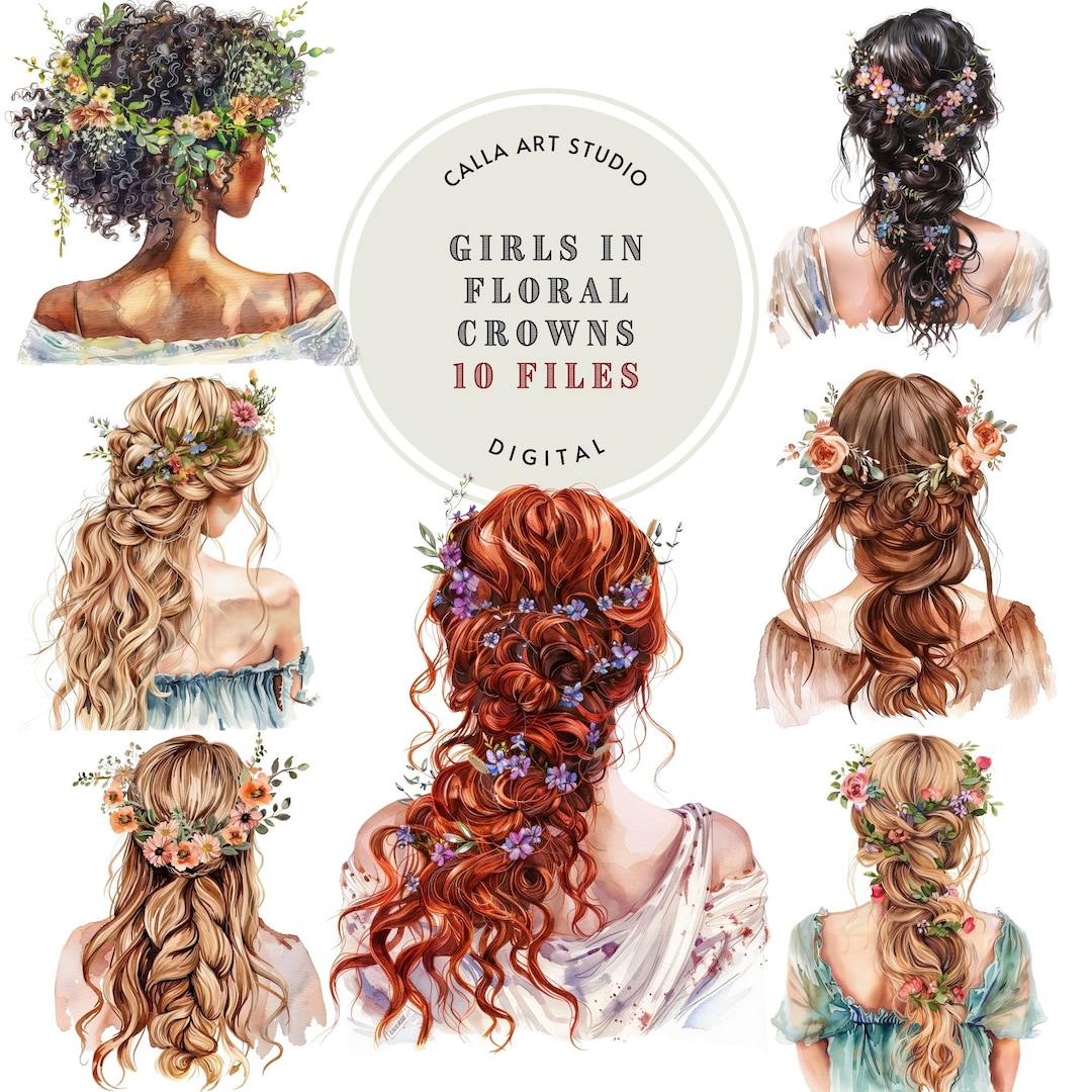 Girl With Flower Crown Clipart, Bridesmaid PNG, Fashion Girl ...