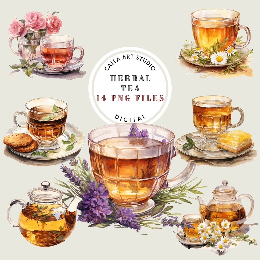 Herbal Tea Watercolor Clipart for Kitchen Decor, Scrapbooking, Cozy Tea ...