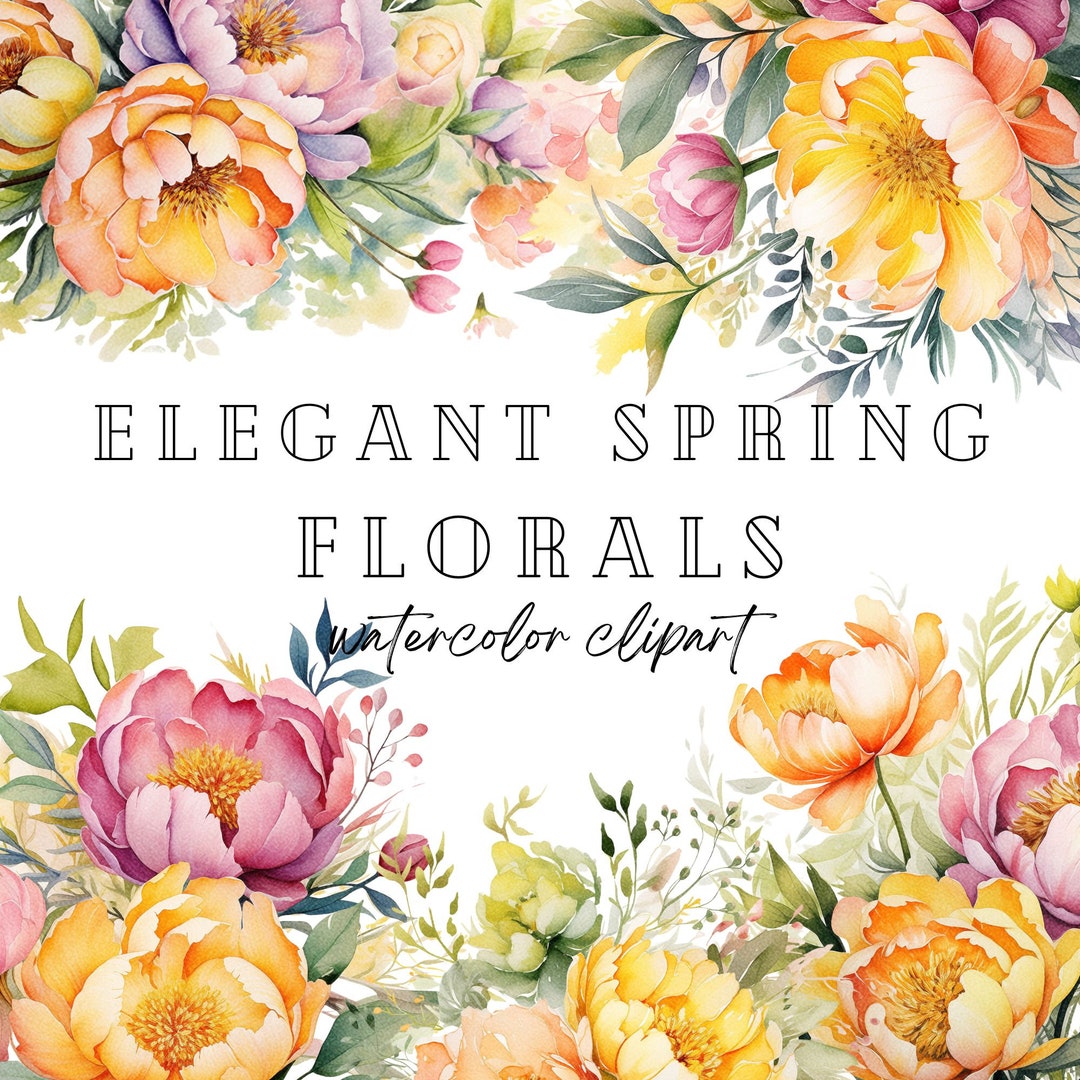 Spring Floral Watercolor Clipart Pack, Bright Flower Arrangements ...