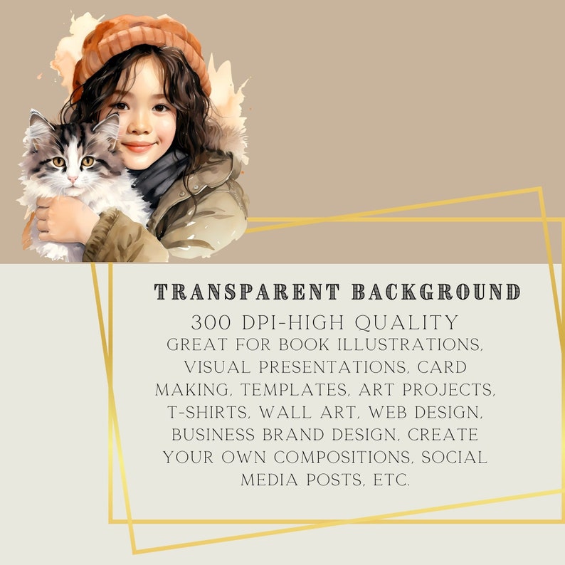 Watercolor Girls With Cats Clipart Bundle, Cat Lover Illustrations ...