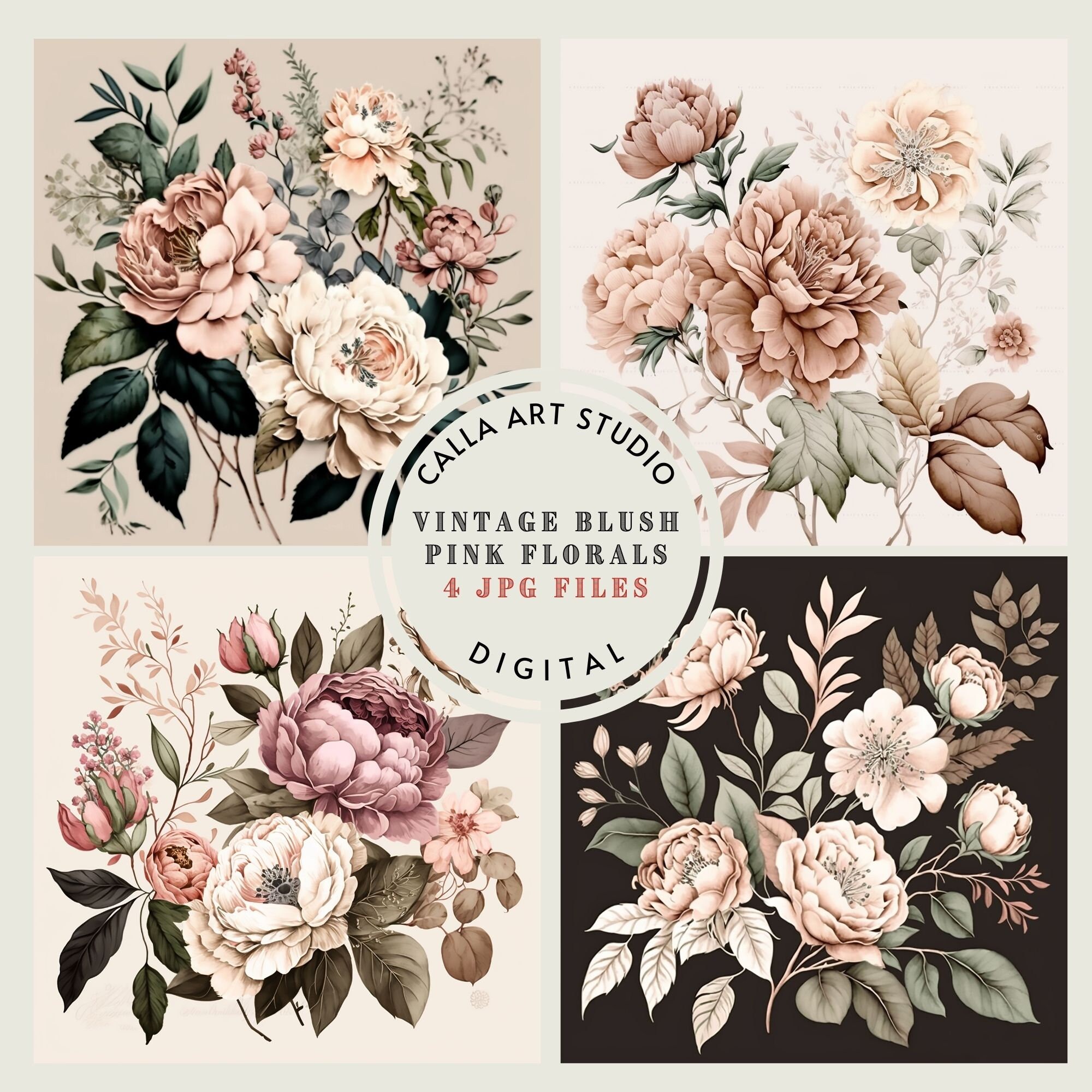 Watercolor Flowers Digital Paper Vintage Flower Background Floral ...