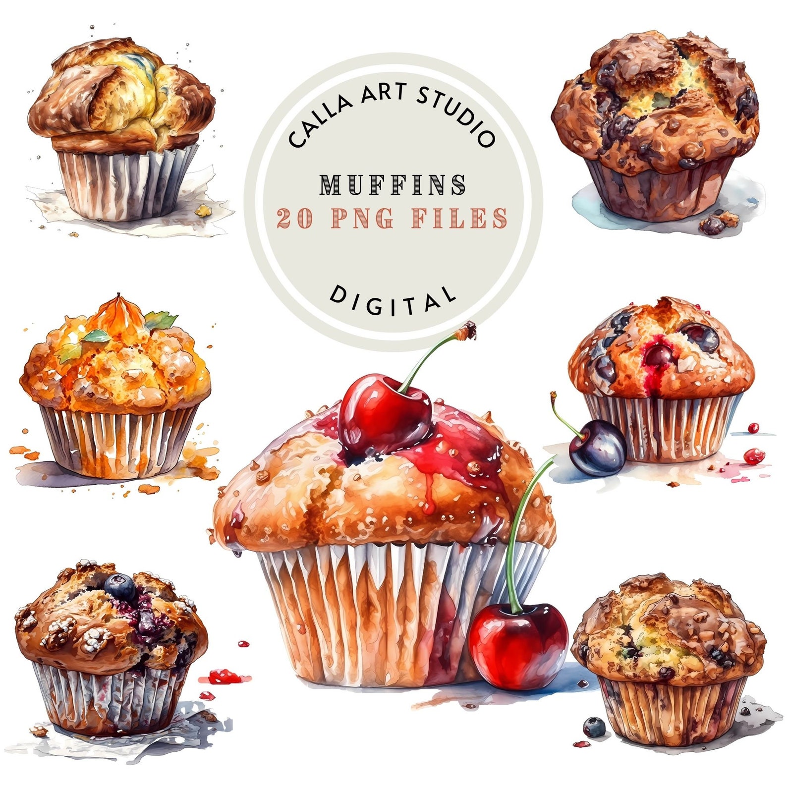 Watercolor Muffin Clipart Bundle Food Illustration Dessert Clipart Food ...