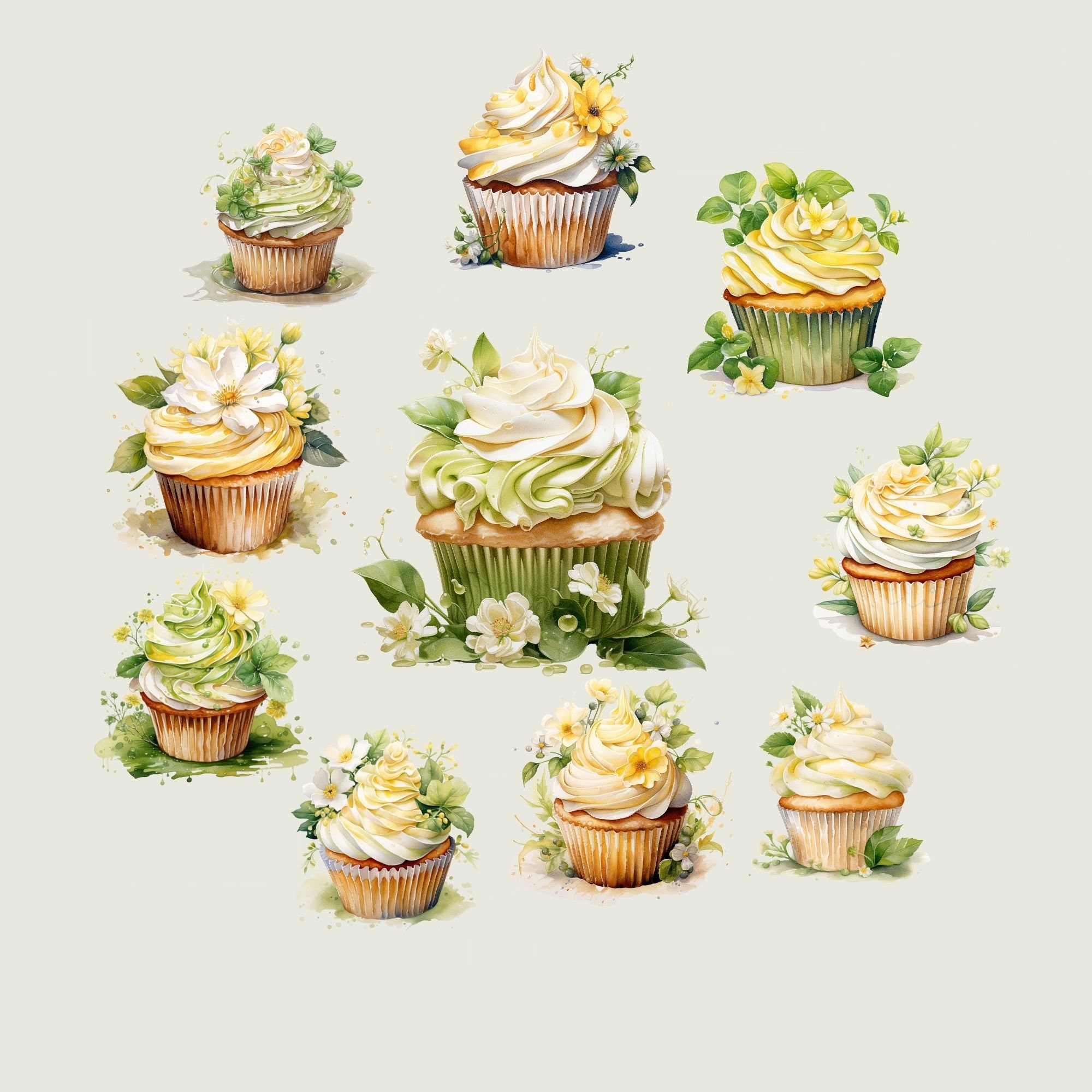 Watercolor Cupcakes Clipart for Cards, Birthday Party Desserts, Easter ...