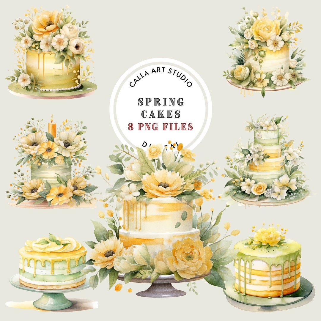 Watercolor Cake Clipart Bundle, Wedding Cake PNG, Transparent PNG, Food ...