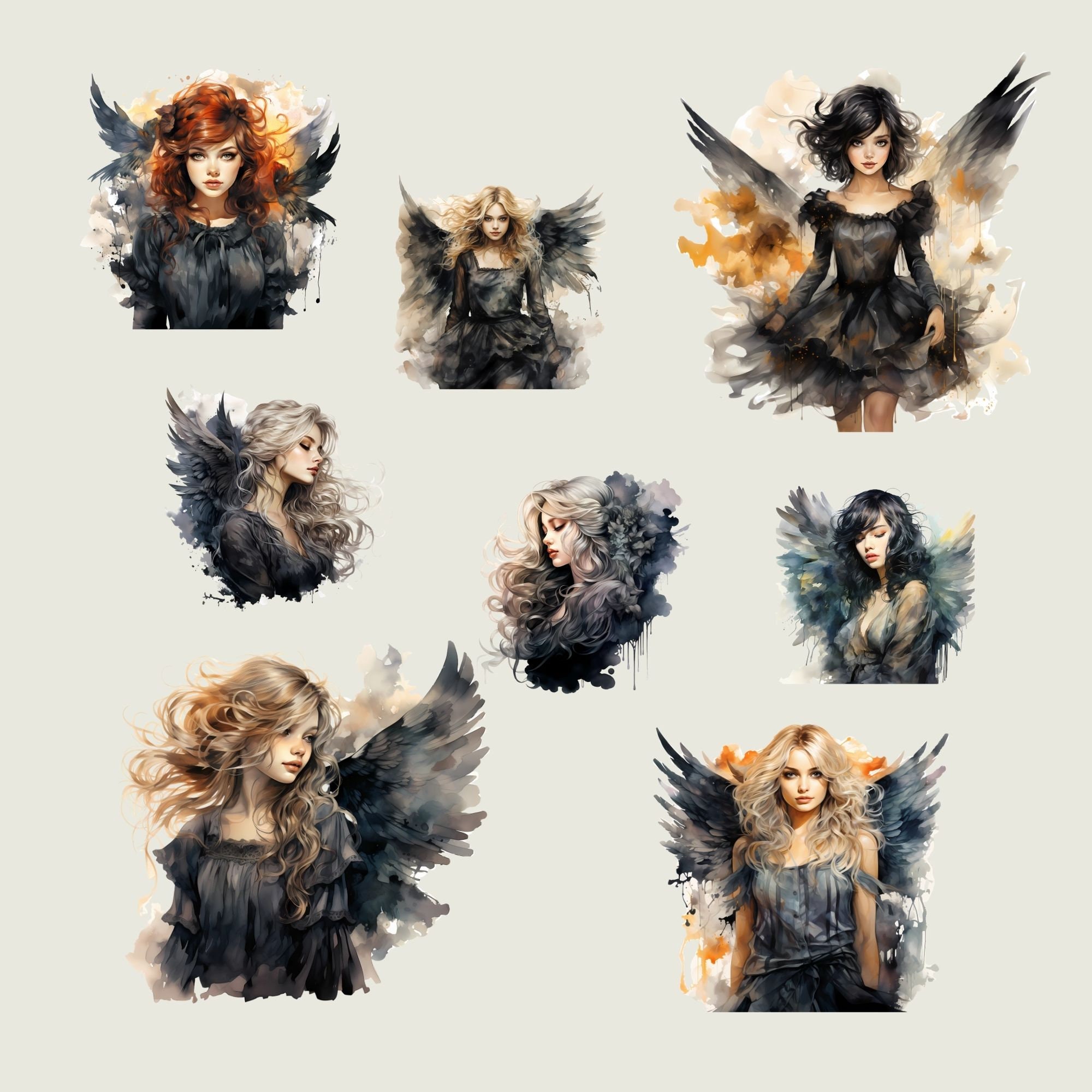 Halloween Dark Angels Clipart Digital Download Printable Art Angel ...