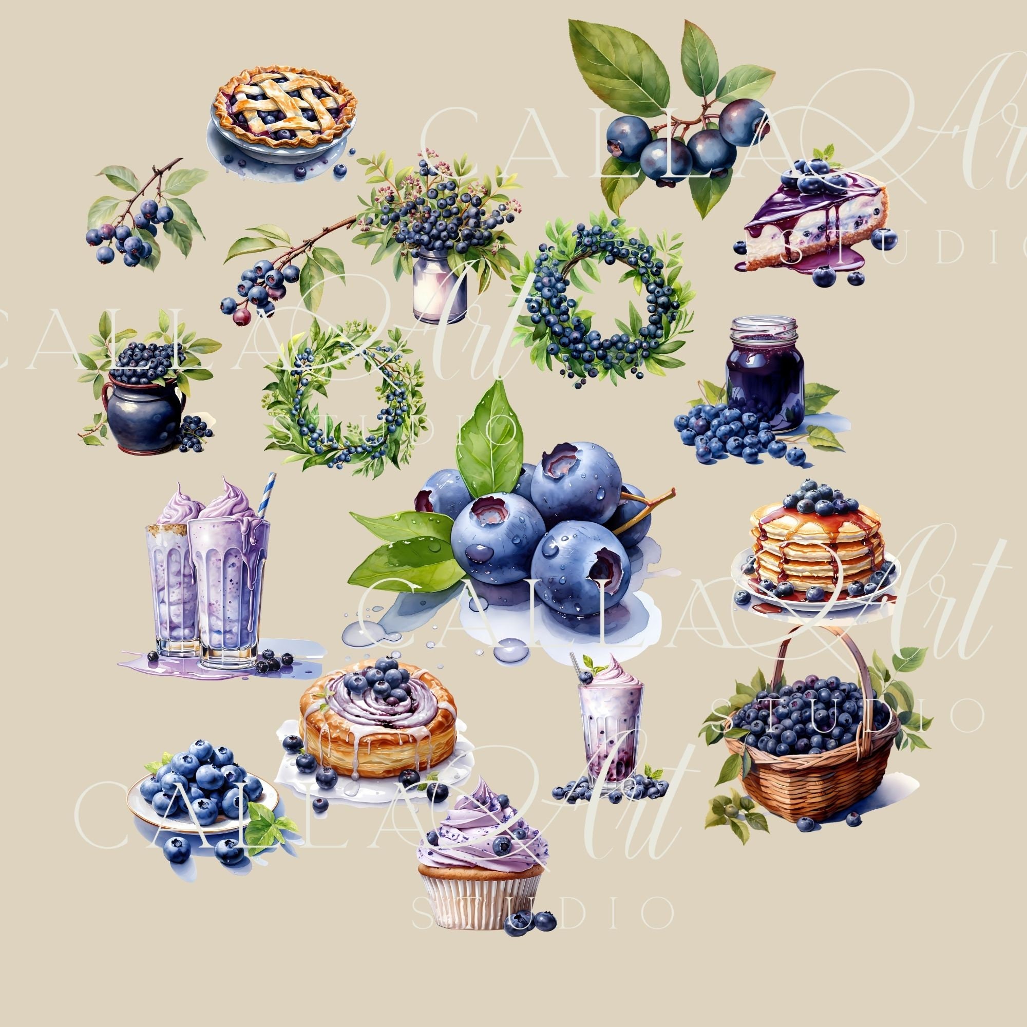 Watercolor Blueberry Clipart Bundle, Berry PNG, Clipart for ...